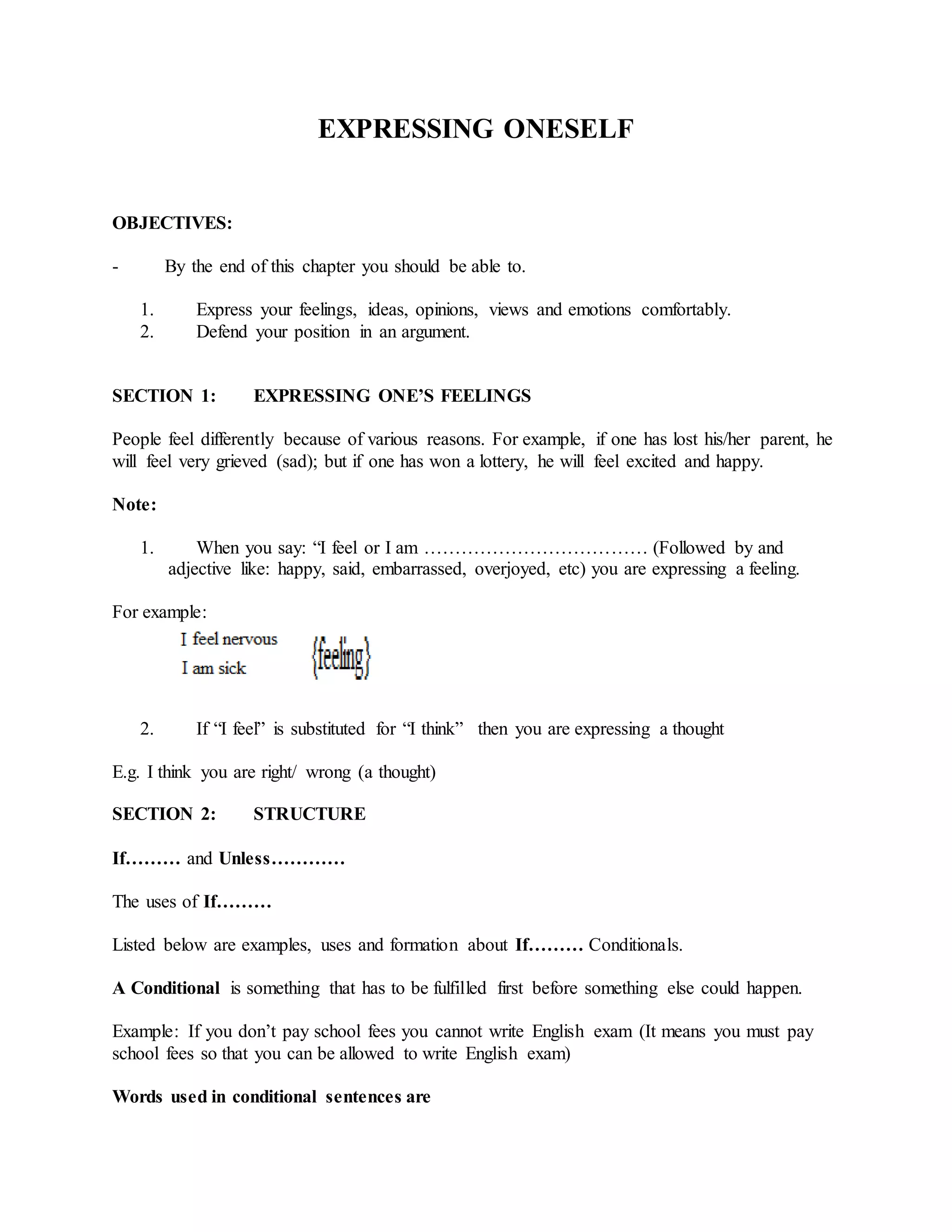 Expressing oneself | DOCX | Bereavement | Family and Relationships