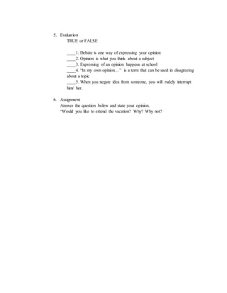 Expressing opinion lesson plan | DOCX