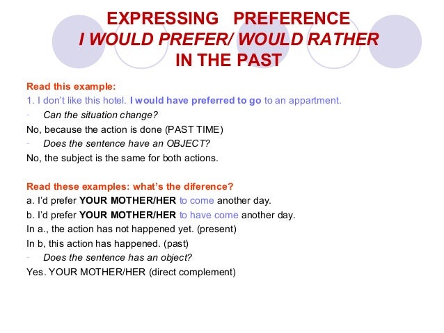 PREFERENCE (I PREFER/ I WOULD RATHER)