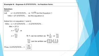 Expressing Rational Numbers from Decimal Form to Fraction Form | PPTX