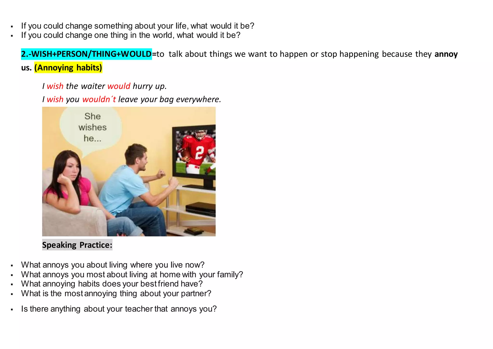 Expressing wishes and regrets and preference in English | DOCX