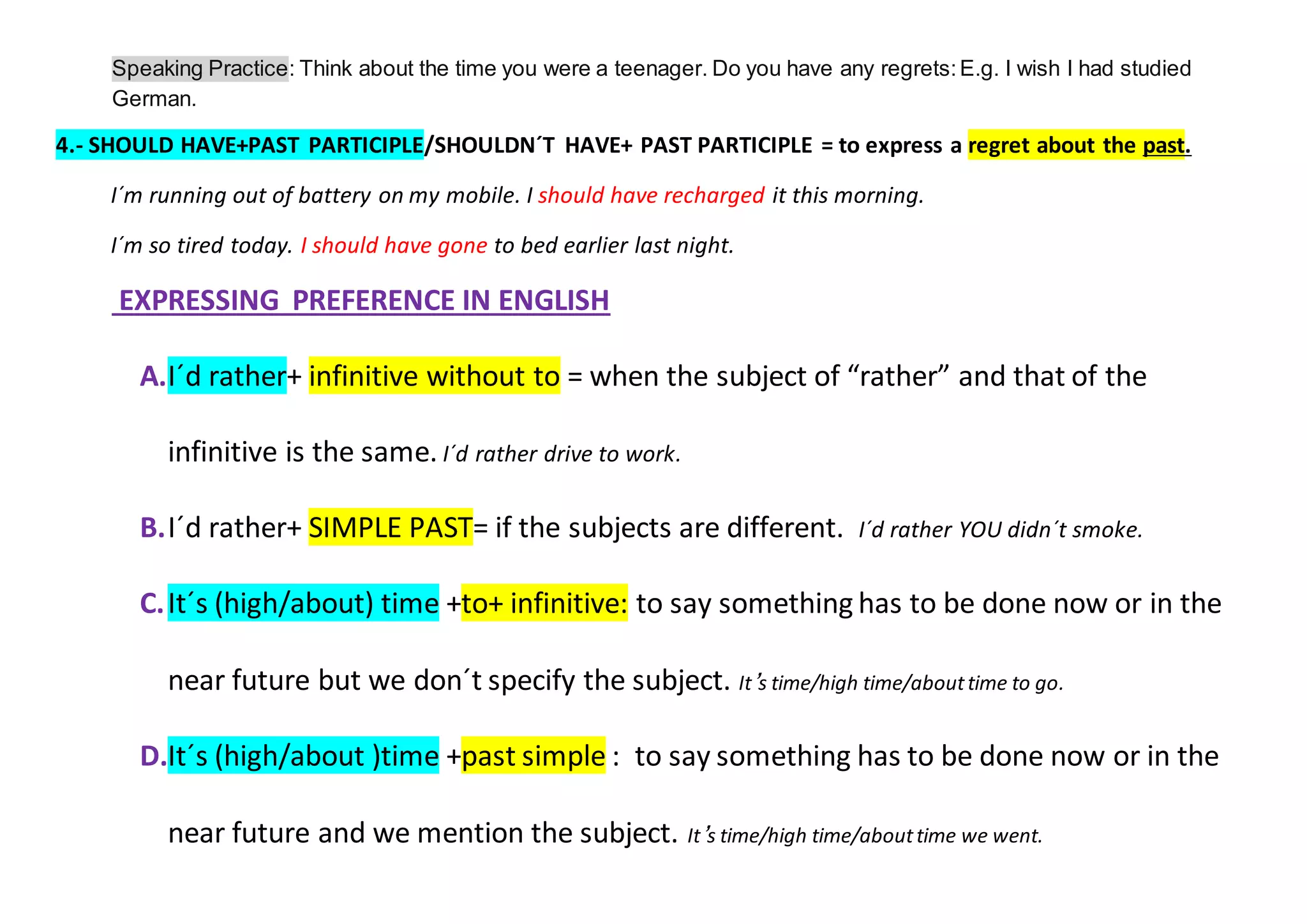 Expressing wishes and regrets and preference in English | DOCX
