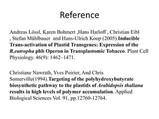 Expression of Biodegradable plastics in Plants | PPTX