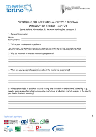 EXPRESSION OF INTEREST FORM (FILLABLE) FOR MENTOR -2016-2017 | PDF ...