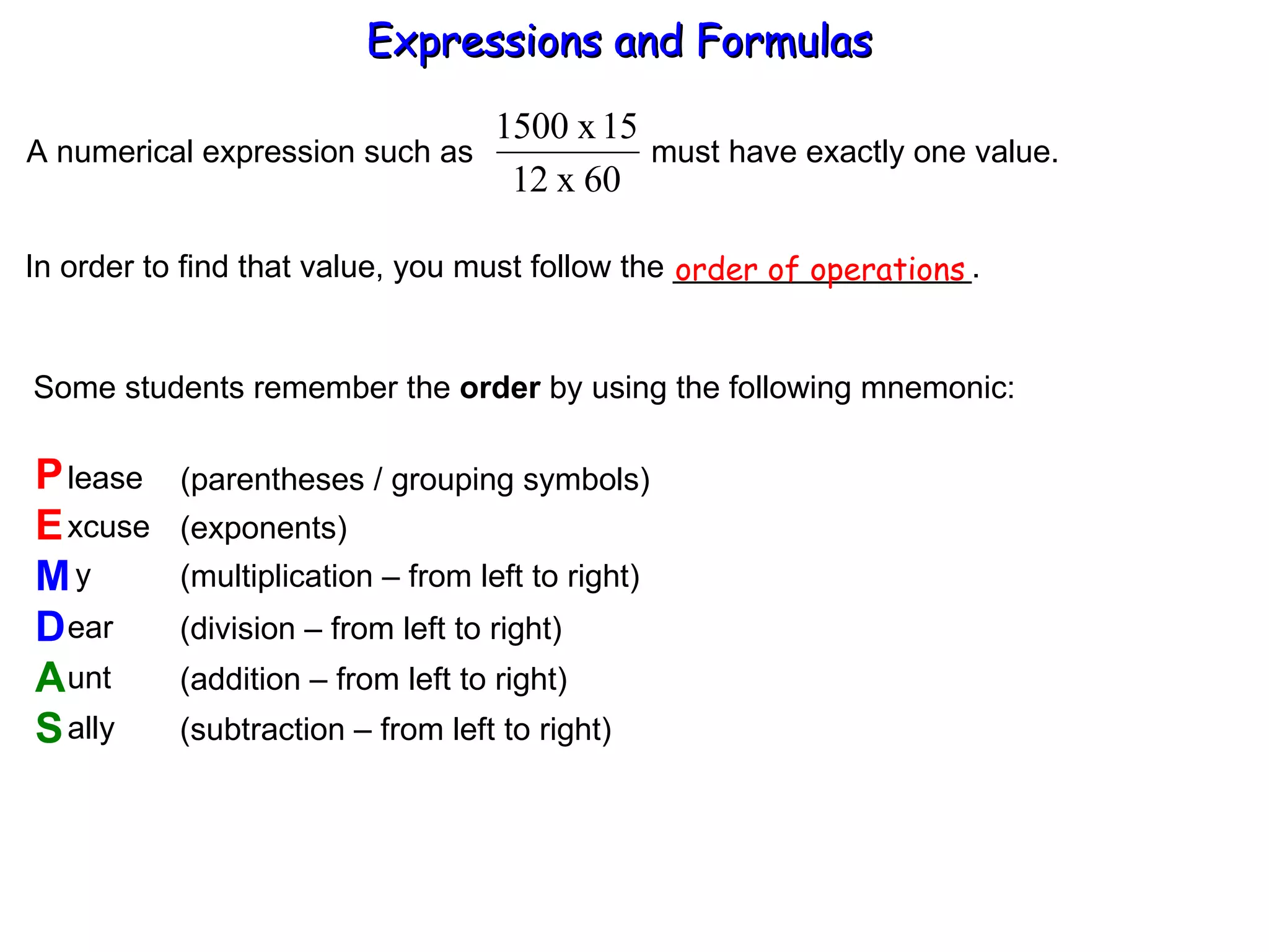 Expressions and Formulas | PPT | Physics | Science