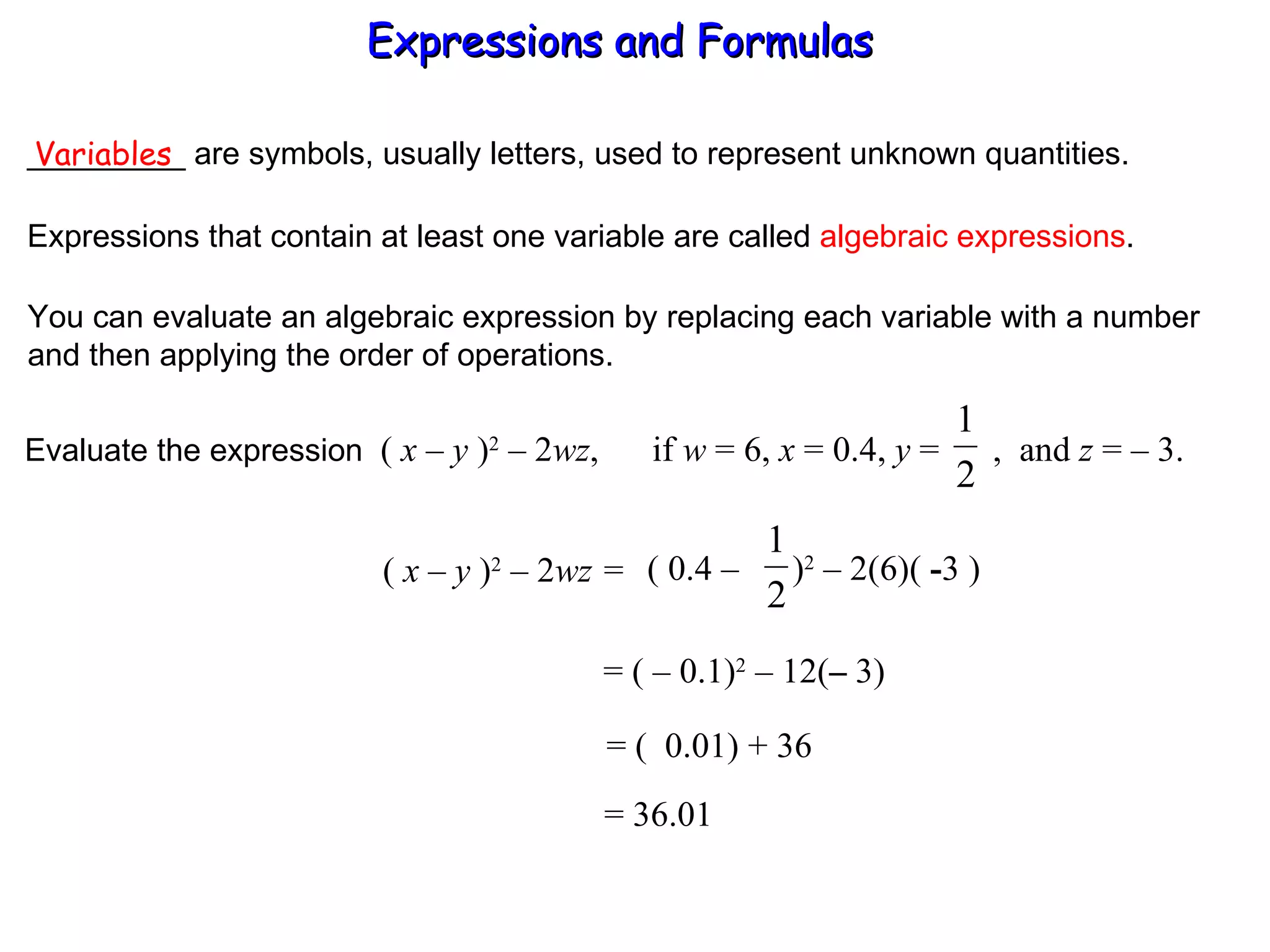 Expressions and Formulas | PPT