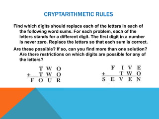 Expressions and equations with cryptarithmetic | PPTX