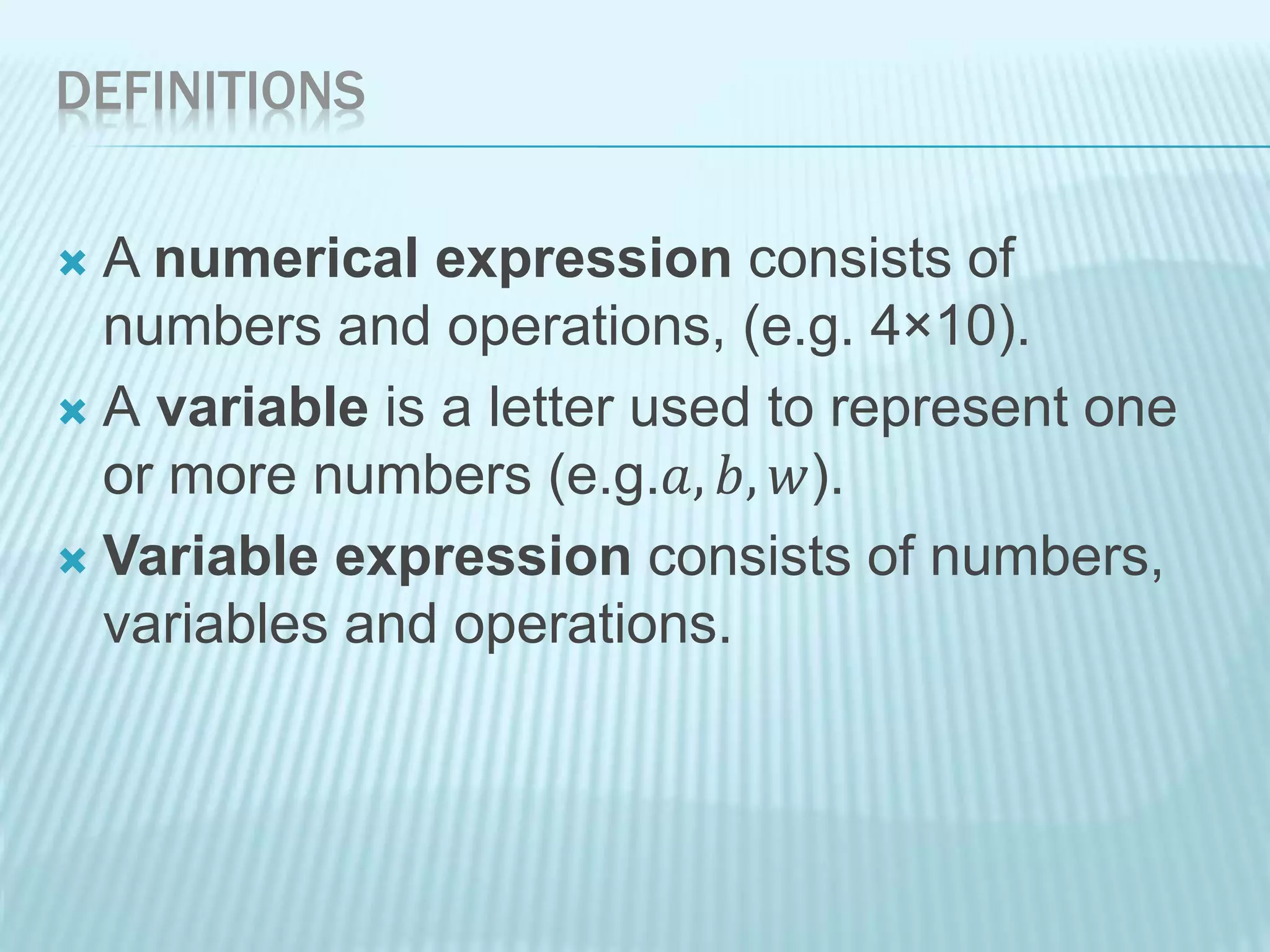 Expressions and variables | PPTX