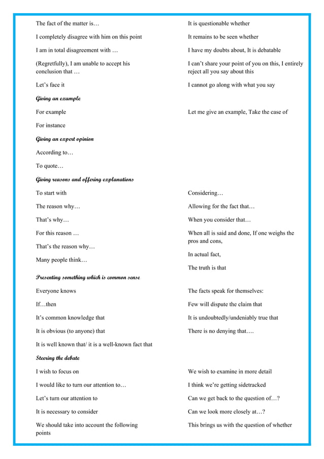 Expressions for debate