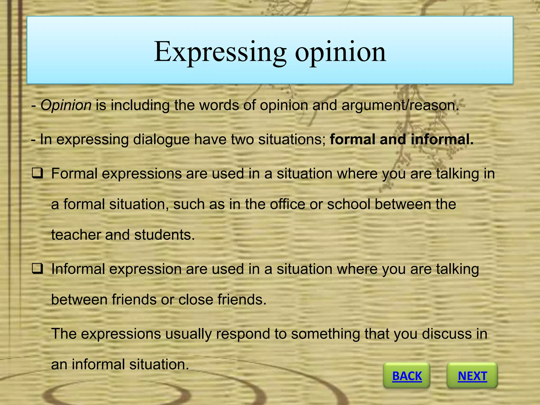 Expressions of asking and giving opinion | PPTX