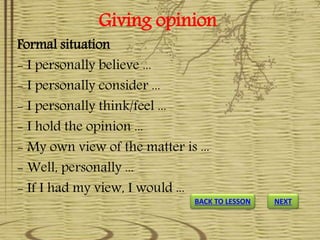Expressions of asking and giving opinion | PPTX