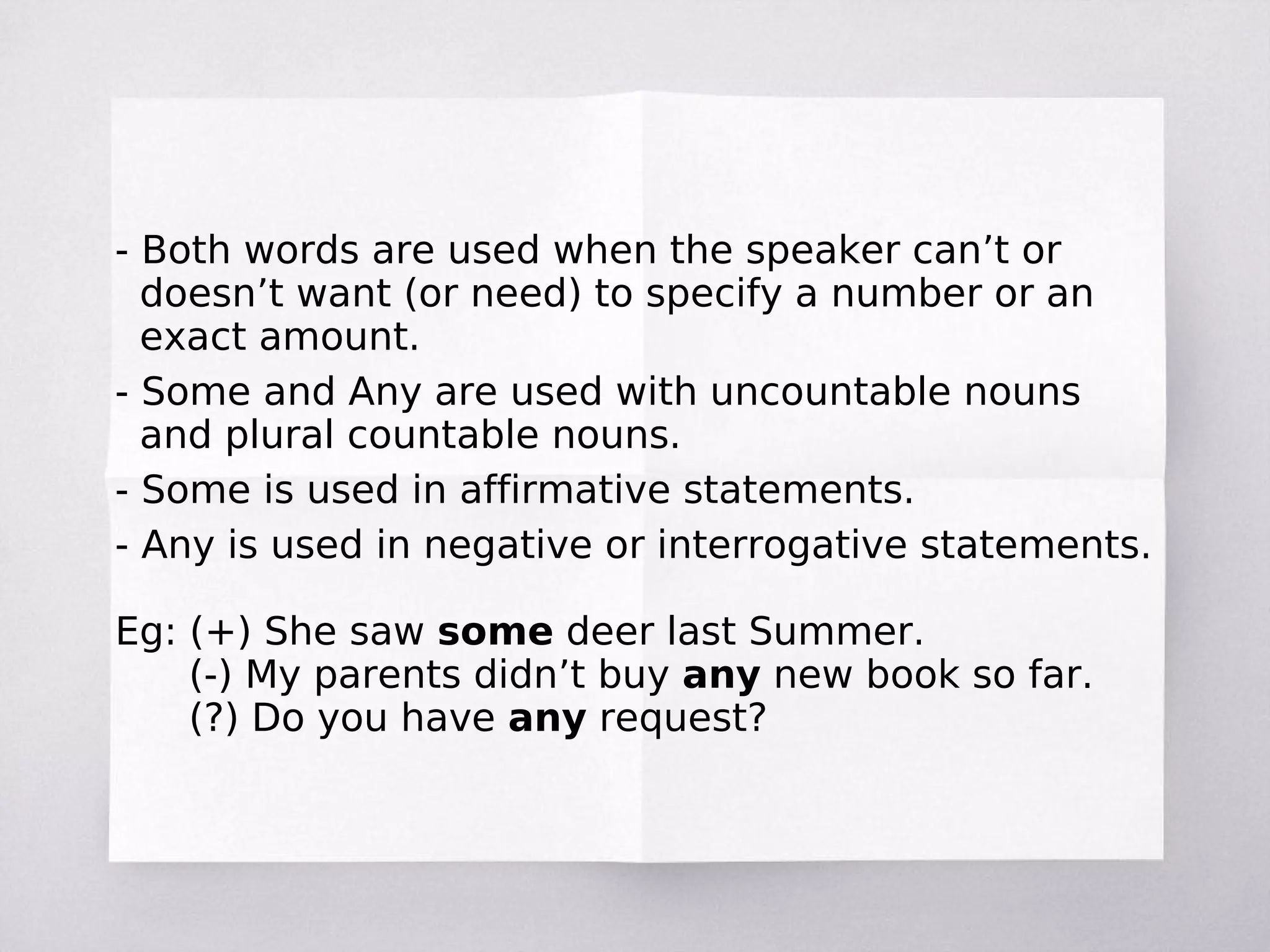 Expressions of quantities: some, any, much, many, a lot of and lots of ...