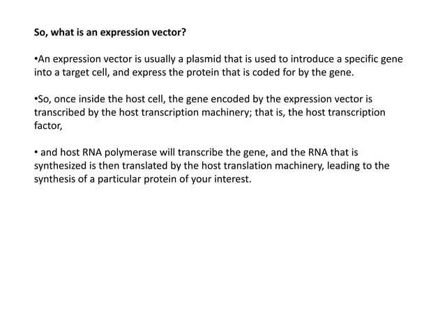 Expression vector, baculovirus expression vector | PPTX | Programming Languages | Computing