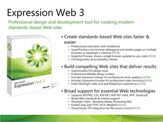 Introducing the new features in Expression Web 3 | PPTX | Web Design and HTML | Internet