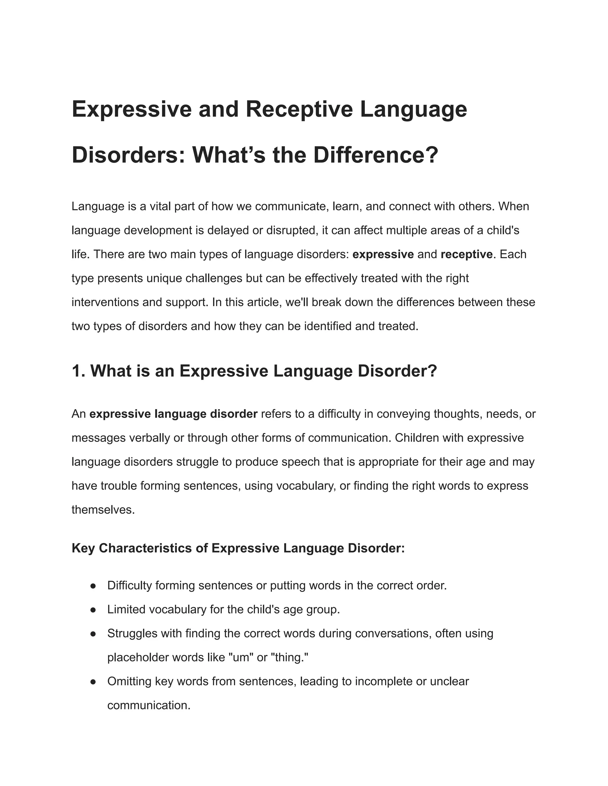 Expressive and Receptive Language Disorders | PDF