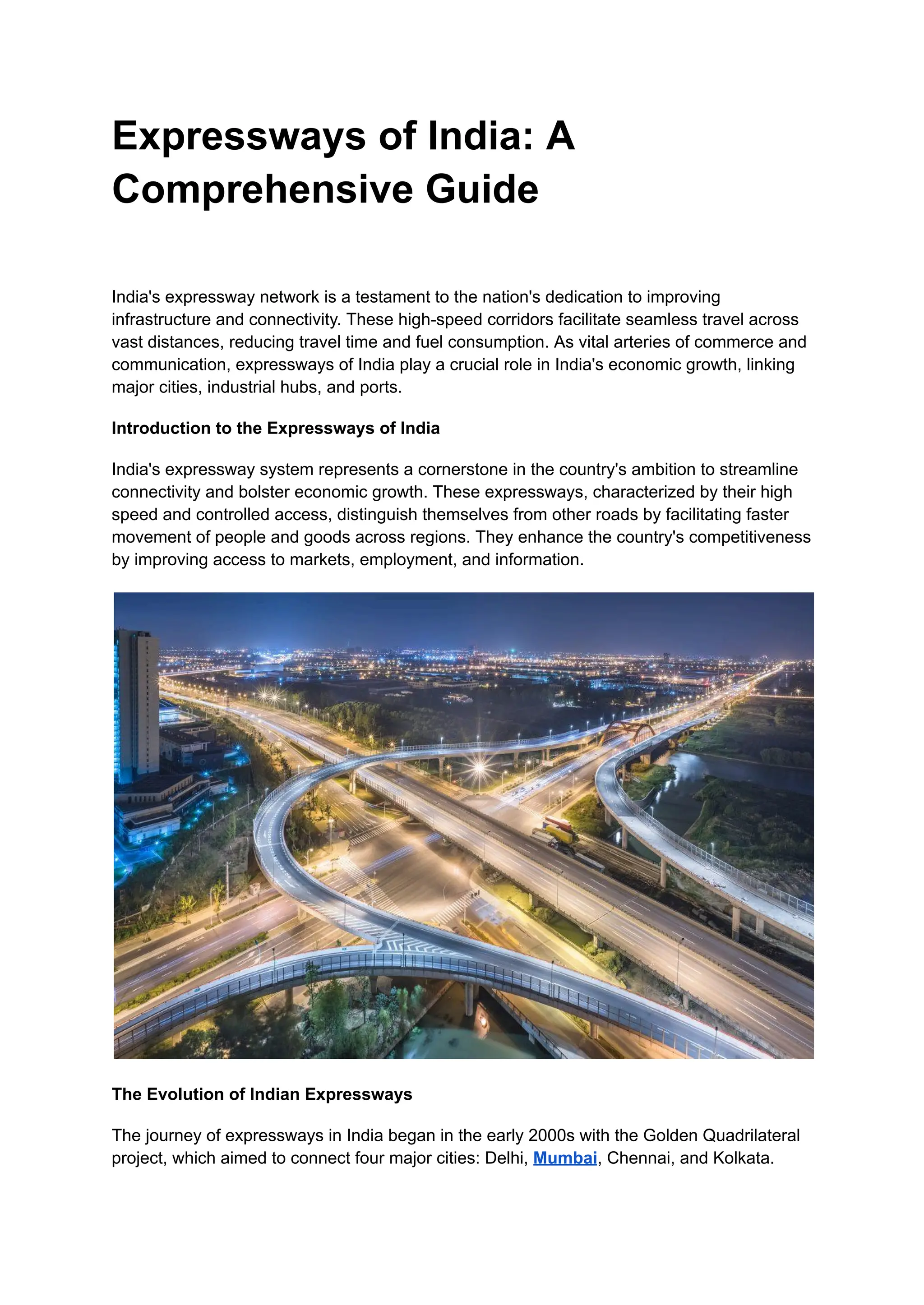 Expressways of India: A Comprehensive Guide | PDF