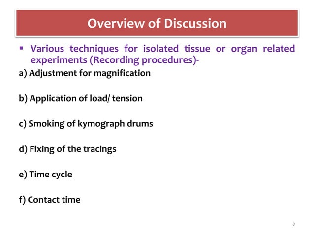 Expt. 2 To study various techniques for isolated tissue or organ ...