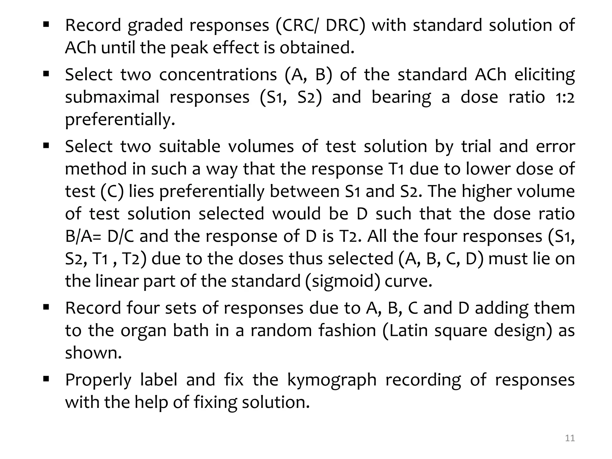 Expt. 7 Bioassay of acetylcholine using rat ileum by four point ...