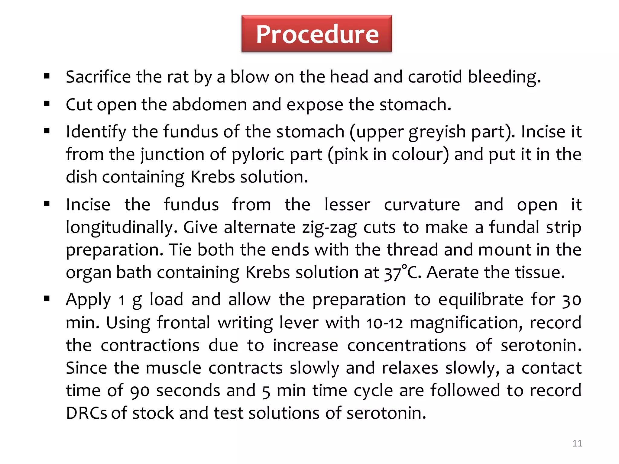 Expt. 1 Bioassay of serotonin using rat fundus strip by three point ...