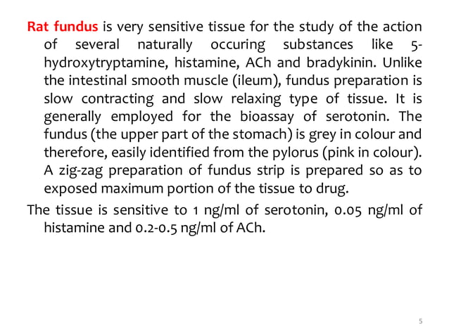 Expt. 1 Bioassay of serotonin using rat fundus strip by three point ...