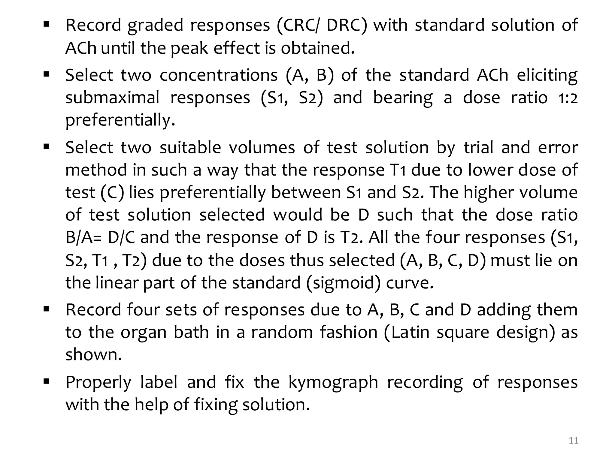 Expt. 2 Bioassay of acetylcholine using rat ileum by four point ...