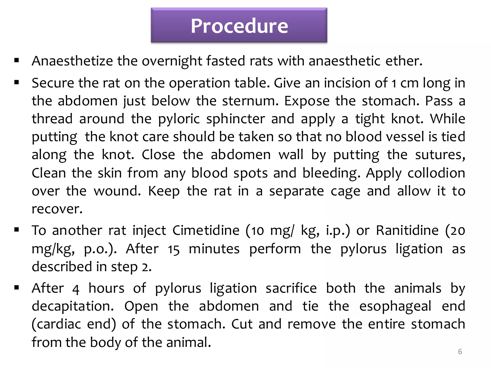 Expt. 4 Study of anti ulcer activity of a drug using pylorus ligand ...