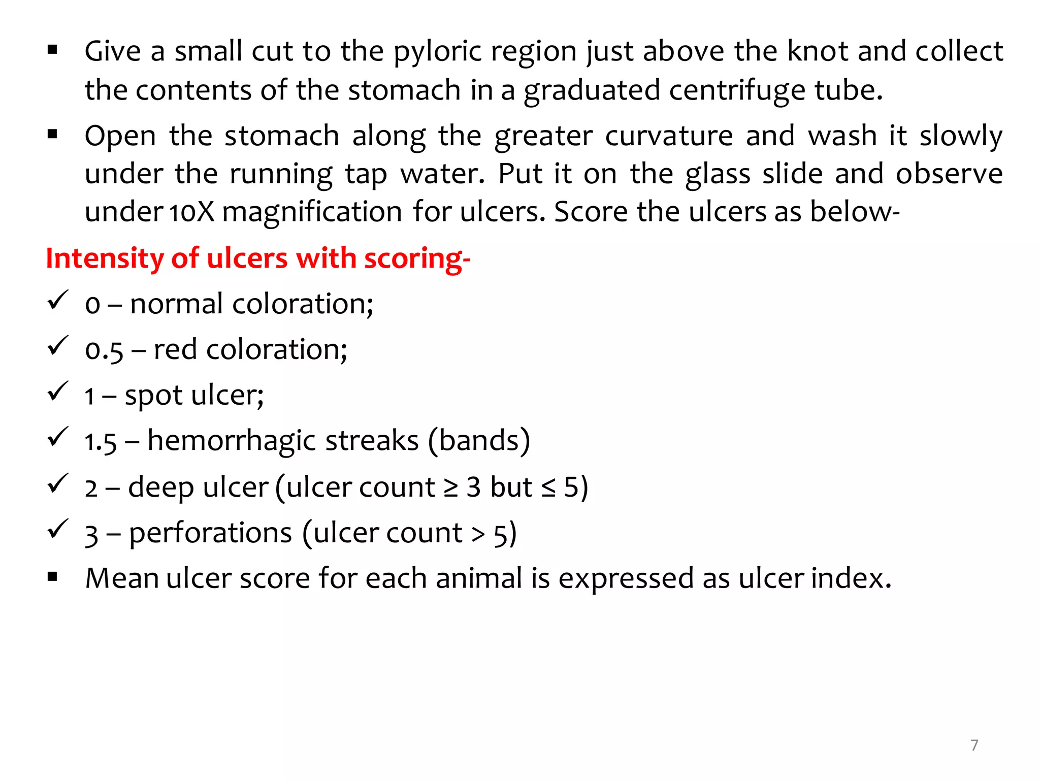 Expt. 4 Study of anti ulcer activity of a drug using pylorus ligand ...