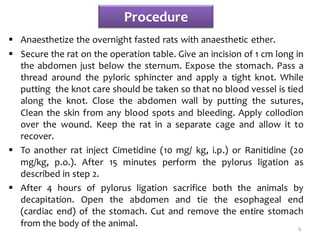 Expt. 4 Study of anti ulcer activity of a drug using pylorus ligand ...