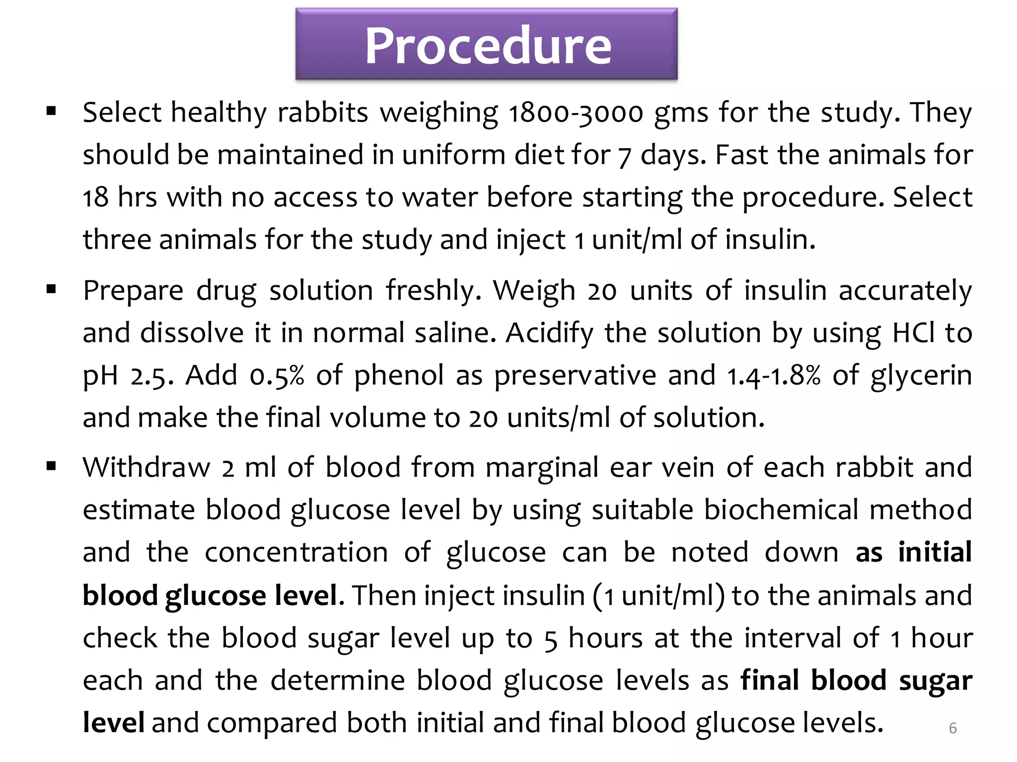 Expt. 8 Hypoglycemic effect of insulin in rabbit | PDF