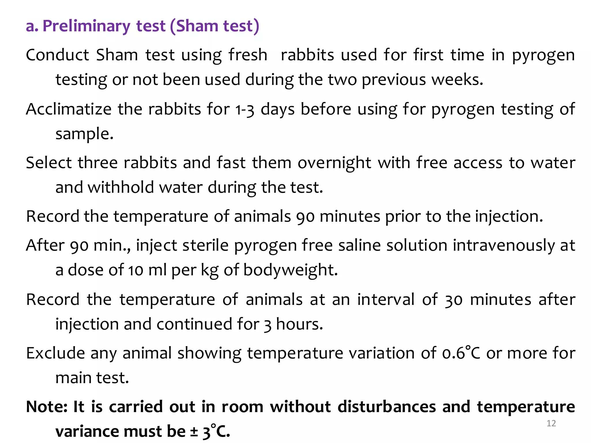 Expt. 9 Test for pyrogens ( rabbit method) | PDF
