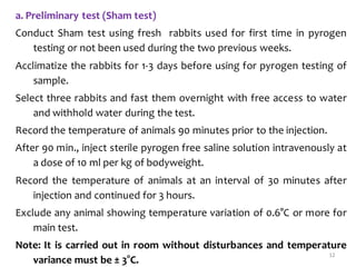 Expt. 9 Test for pyrogens ( rabbit method) | PDF
