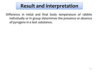 Expt. 9 Test for pyrogens ( rabbit method) | PDF