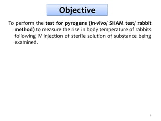Expt. 9 Test for pyrogens ( rabbit method) | PDF | Chemistry | Science