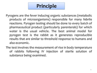 Expt. 9 Test for pyrogens ( rabbit method) | PDF