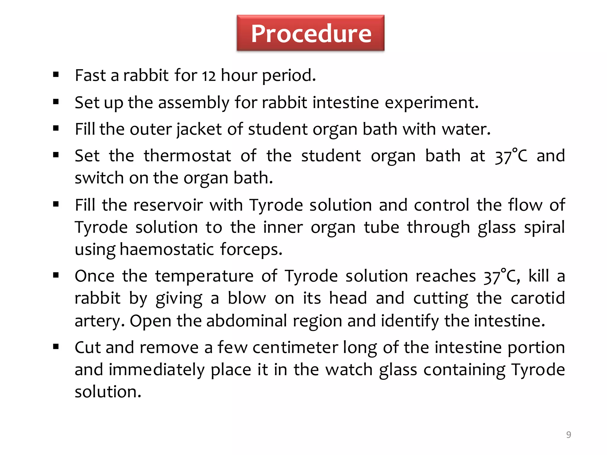 Expt. 10 effect of spasmogens and spasmolytics using rabbit jejunum | PDF