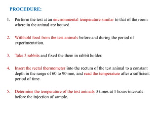 Expt 10- To evaluate pyrogen test for given sample using rabbit | PDF