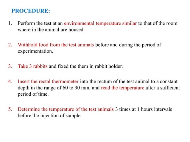 Expt 10- To evaluate pyrogen test for given sample using rabbit | PDF ...