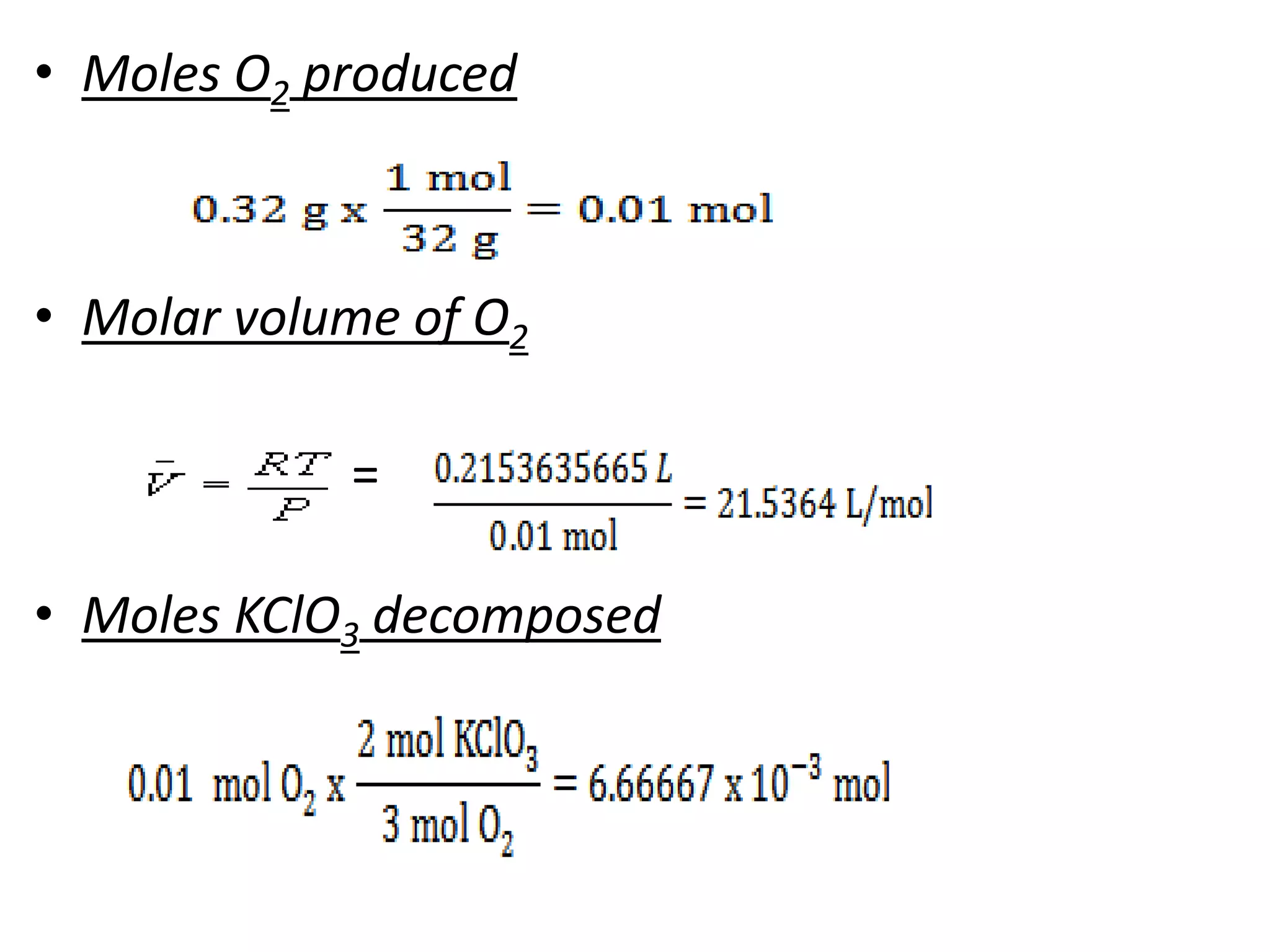 Experiment 2: Molar Volume of Oxygen | PPTX