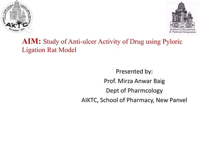 Expt 3 antiulcer activity by pyloric ligation method | PPT