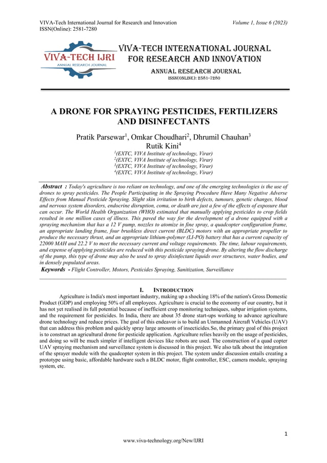 A DRONE FOR SPRAYING PESTICIDES, FERTILIZERS AND DISINFECTANTS | PDF