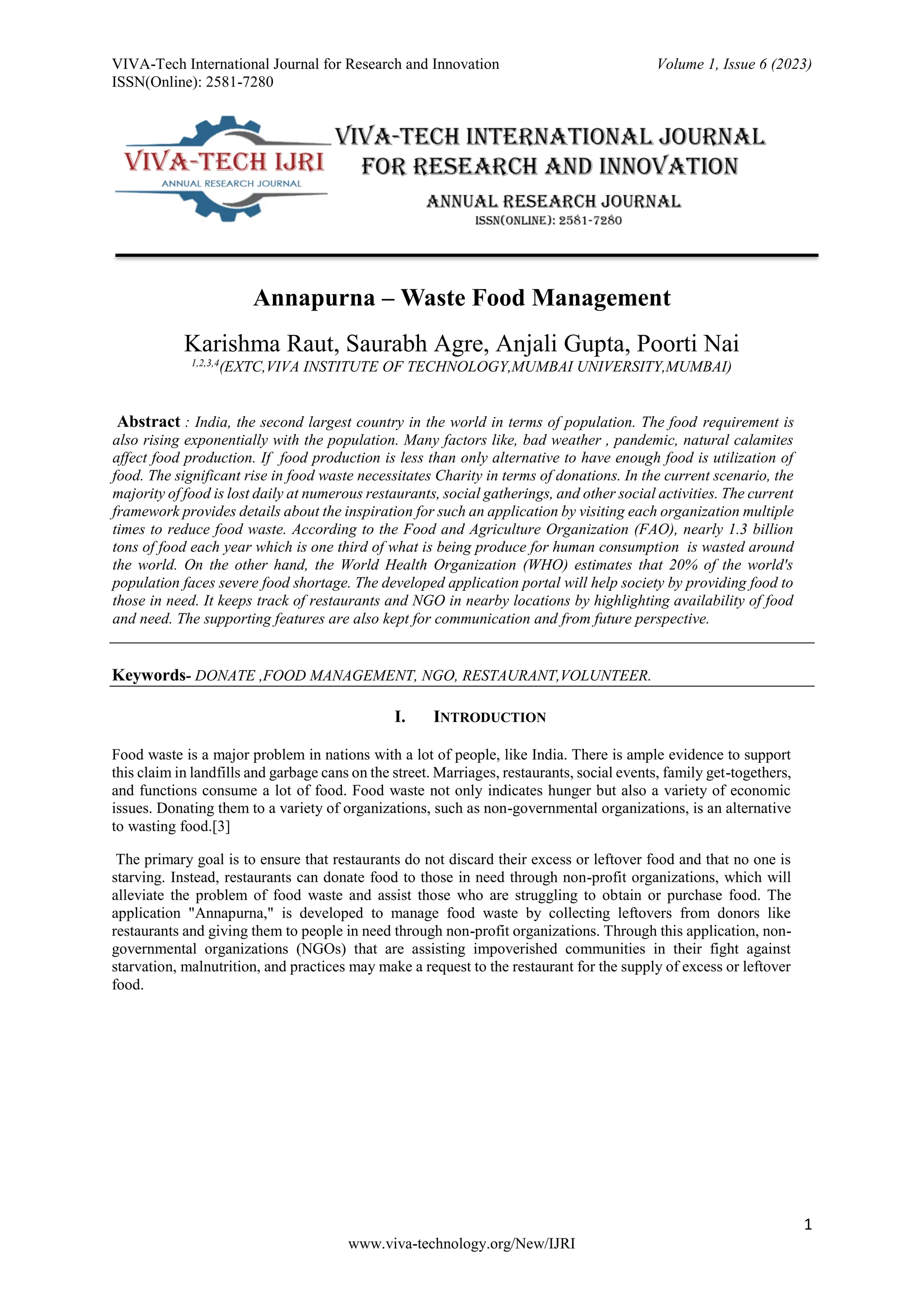 Annapurna – Waste Food Management system | PDF