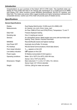 Hướng dẫn sử dụng máy đo tốc độ gió và nhiệt độ Extech 407113 | PDF