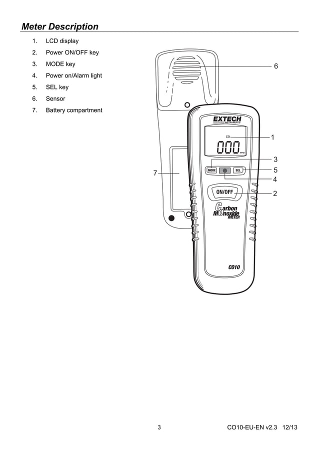 Hướng dẫn sử dụng máy đo khí CO Extech CO10 | PDF