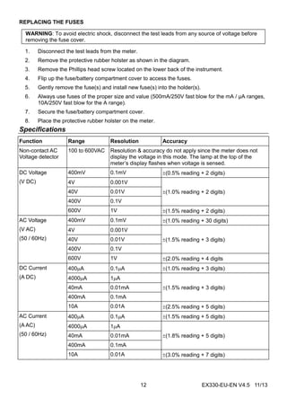 Extech EX330 Mini Multimeter User Manual | PDF