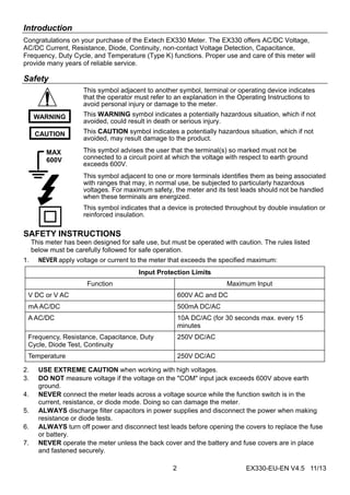 Extech EX330 Mini Multimeter User Manual | PDF
