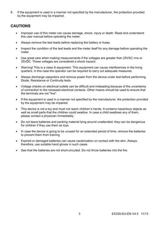 Extech EX330 Mini Multimeter User Manual | PDF