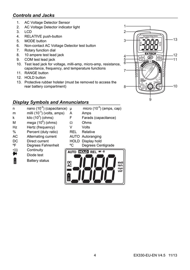 Extech EX330 Mini Multimeter User Manual | PDF
