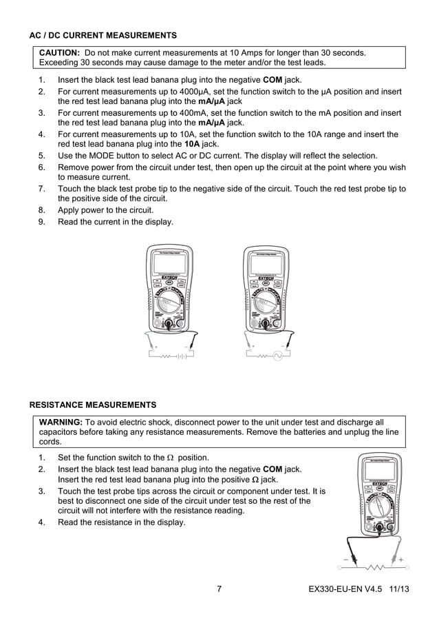 Extech EX330 Mini Multimeter User Manual | PDF