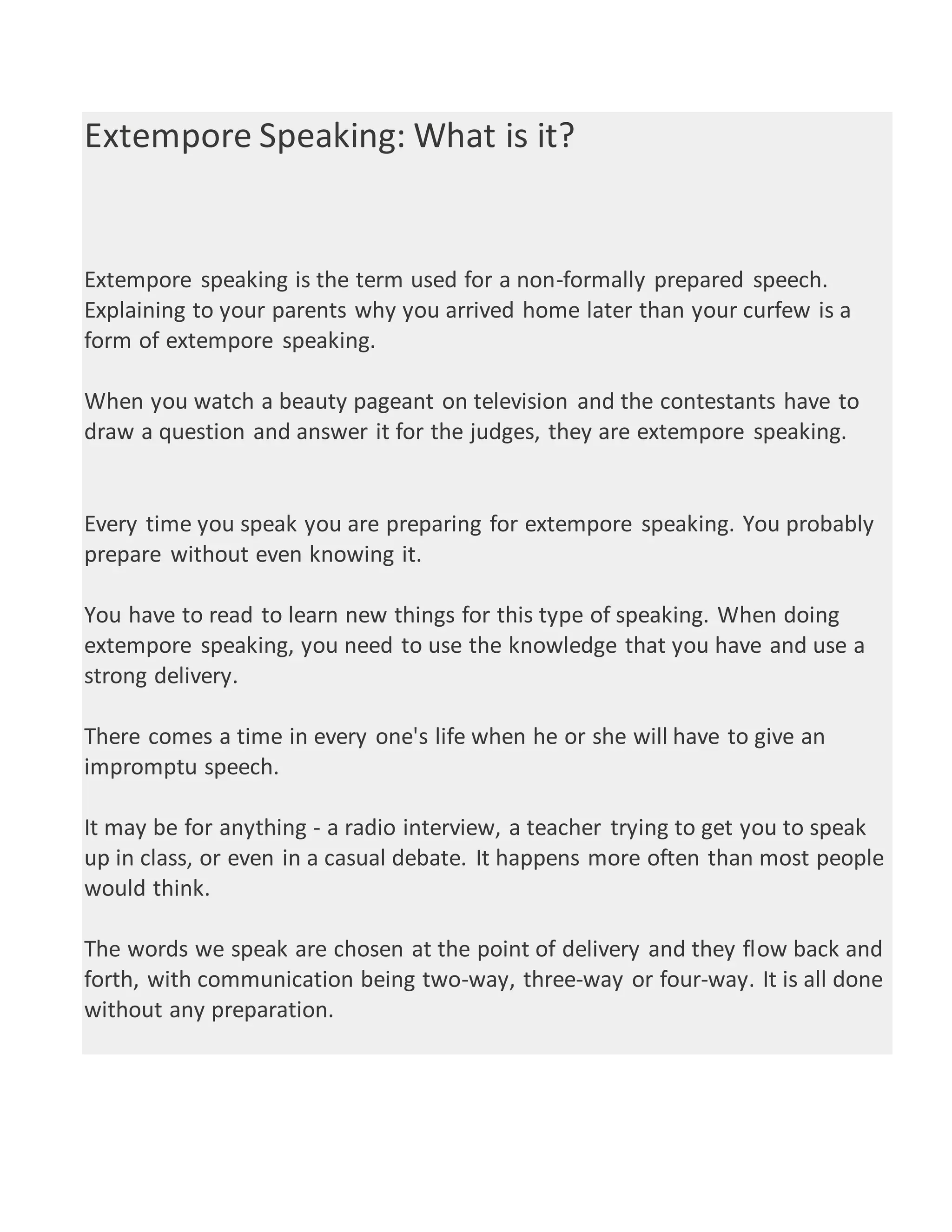 Extempore | DOCX | Education