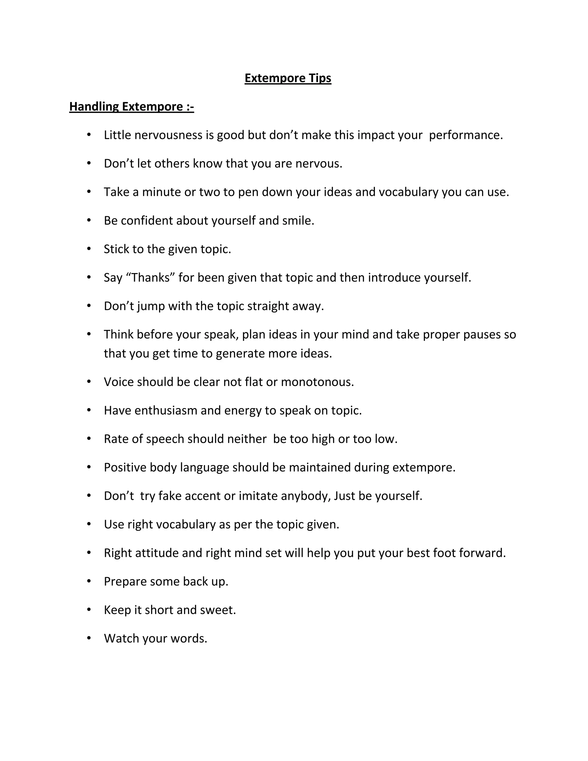 Extempore tips | PDF